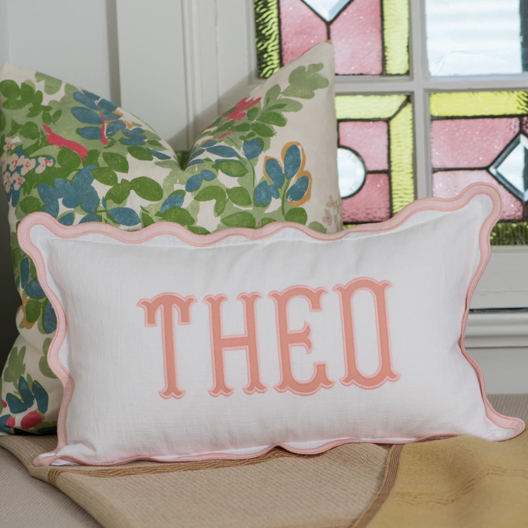 12x20 in Personalized Scalloped Applique Name and Monogram Pillow Cover ...