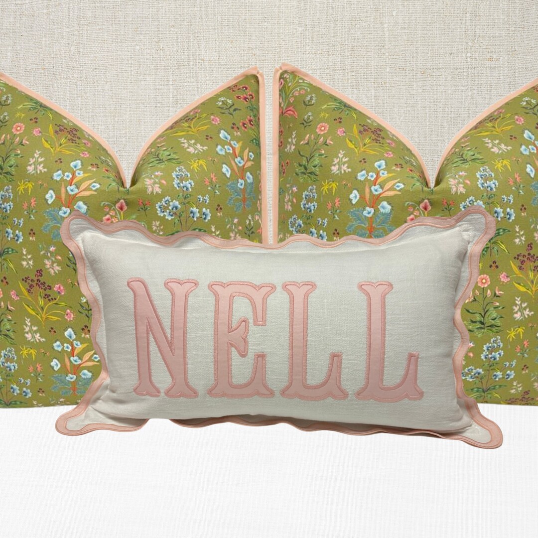 12x20 in Personalized Scalloped Applique Name and Monogram Pillow Cover ...
