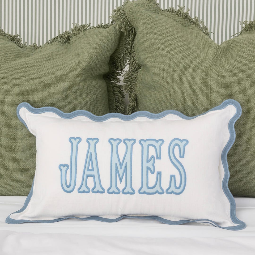 12x20 in Personalized Scalloped Applique Name and Monogram Pillow Cover ...