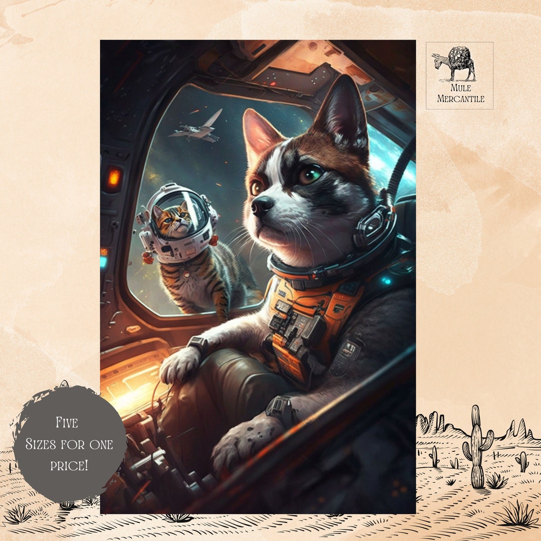 Cat in Space, Poster, Wall Art, Printable, Digital, Bundle, Multiple ...