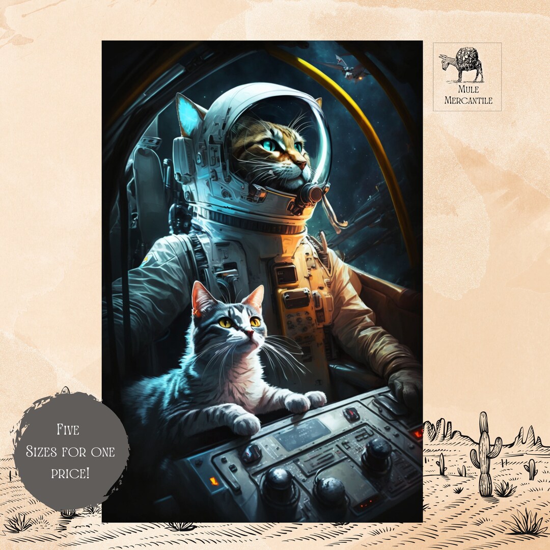 Cat in Space, Poster, Wall Art, Printable, Digital, Bundle, Multiple ...