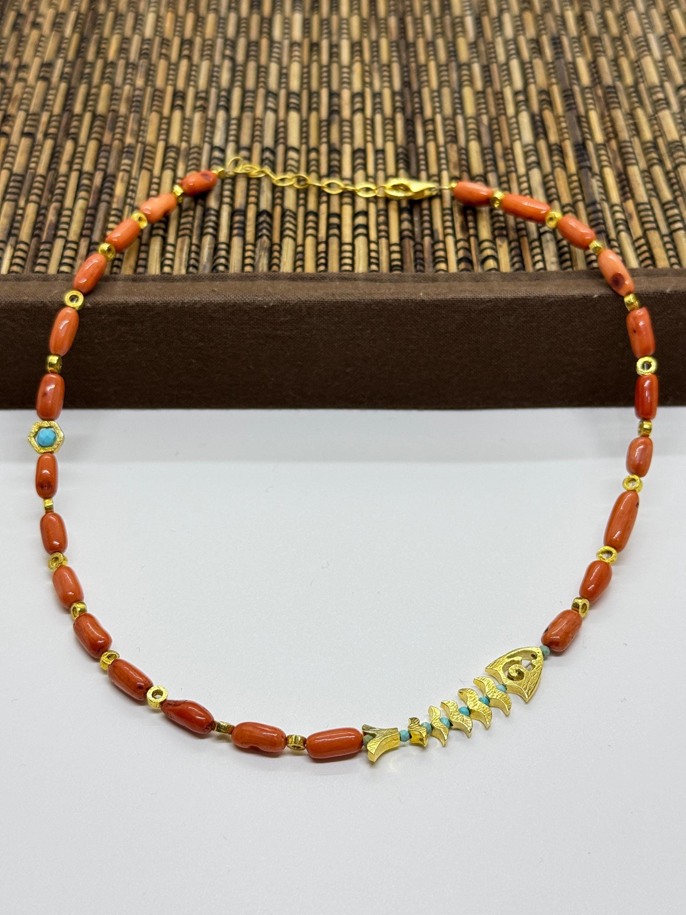 Coral Fishbone Pendant Necklace: Sterling Silver, Gold-plated Ocean ...