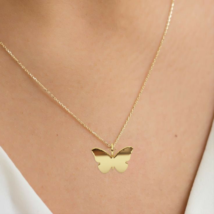 14k/18k/yellow Gold/white Gold Butterfly Pendant Necklace Gold ...