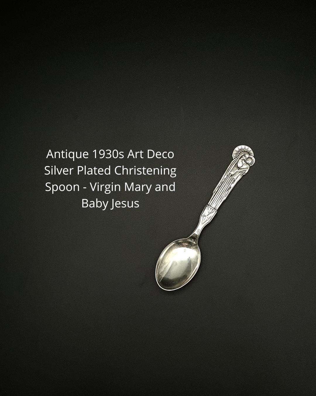 Christening Spoon - Antique 1930s Art Deco Silver Plated With Virgin ...