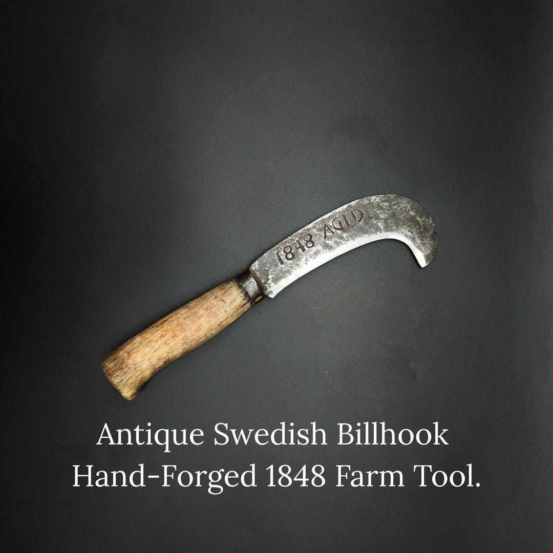 Antique Swedish Billhook - Hand-forged 1848 Farm Tool With Wooden ...