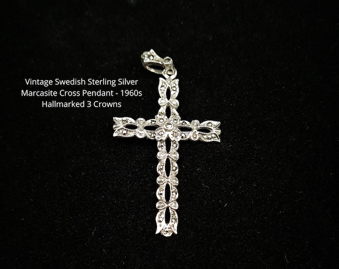 Vintage Swedish Sterling Silver Marcasite Cross Pendant - 1960s ...