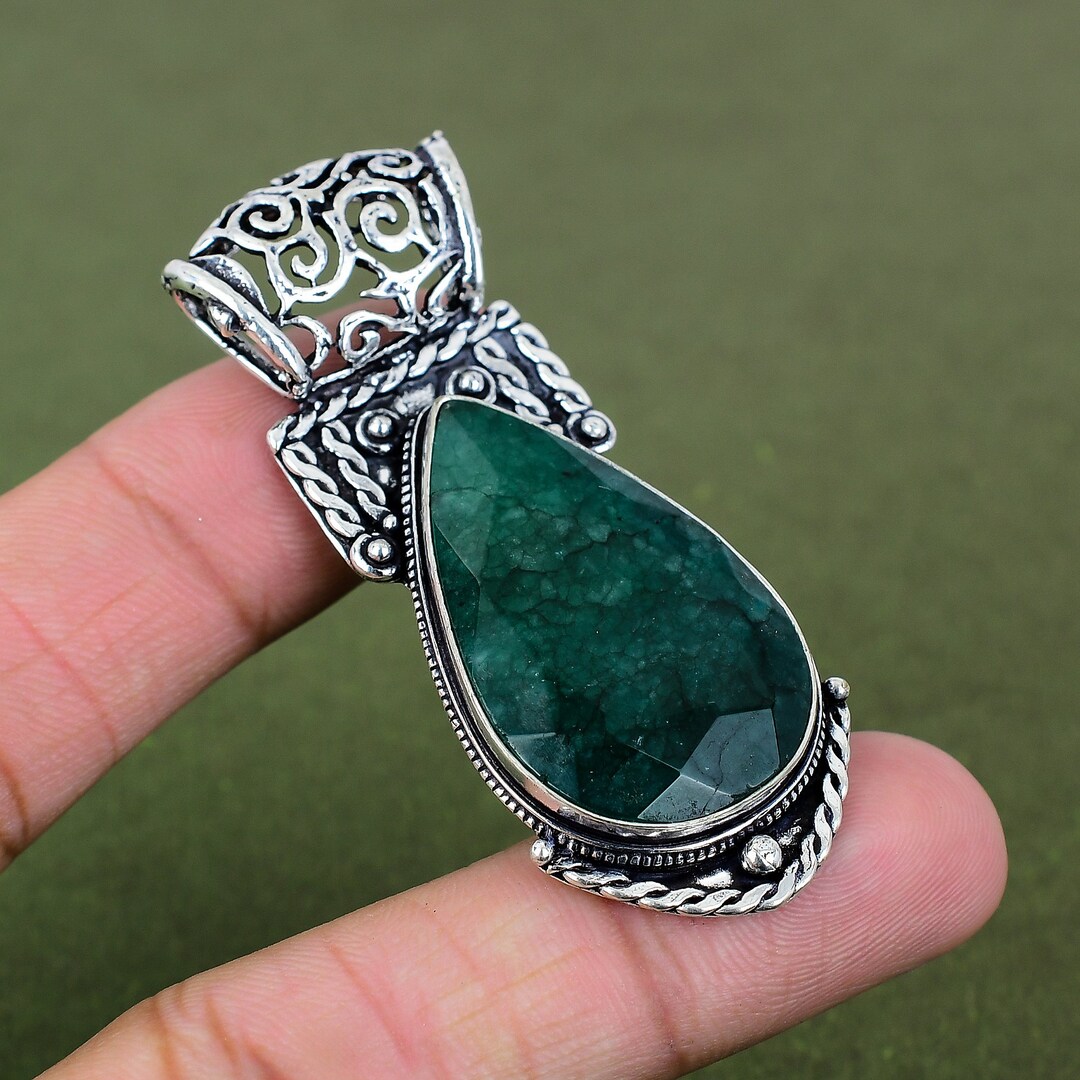 Zambian Emerald Gemstone Handmade 925 Sterling Silver Jewelry, Emerald ...