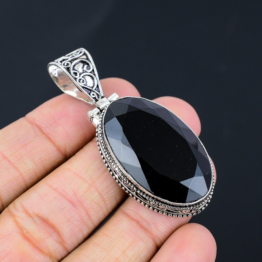Black Spinel Gemstone Pendant,925 Sterling Silver Jewelry,handmade ...