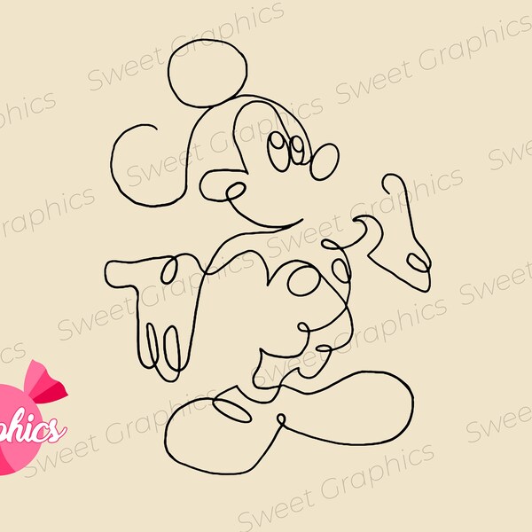 Mickey Mouse Line Drawing - Etsy