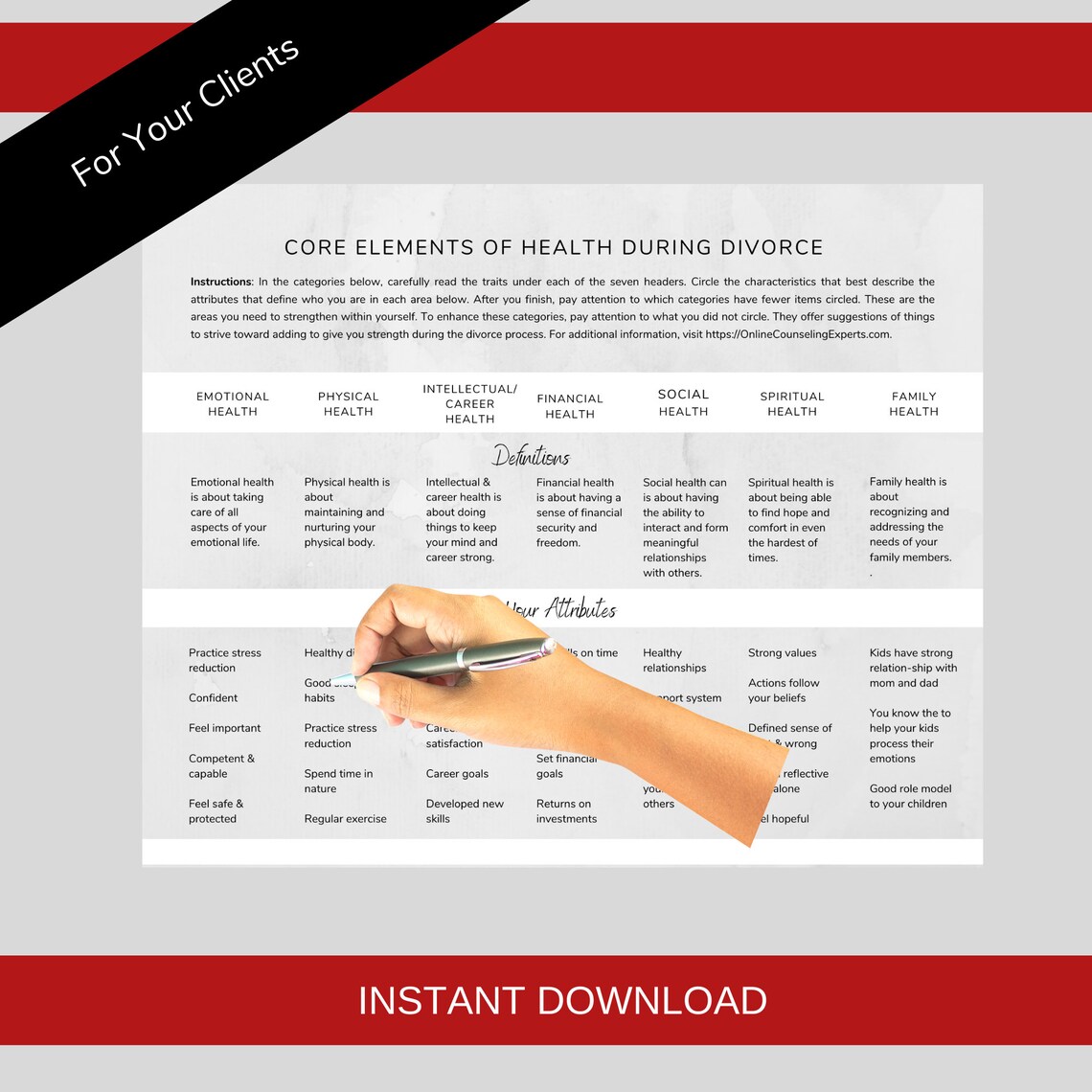 Marriage Worksheet | Therapy Worksheet | Divorce Recovery | Divorce ...