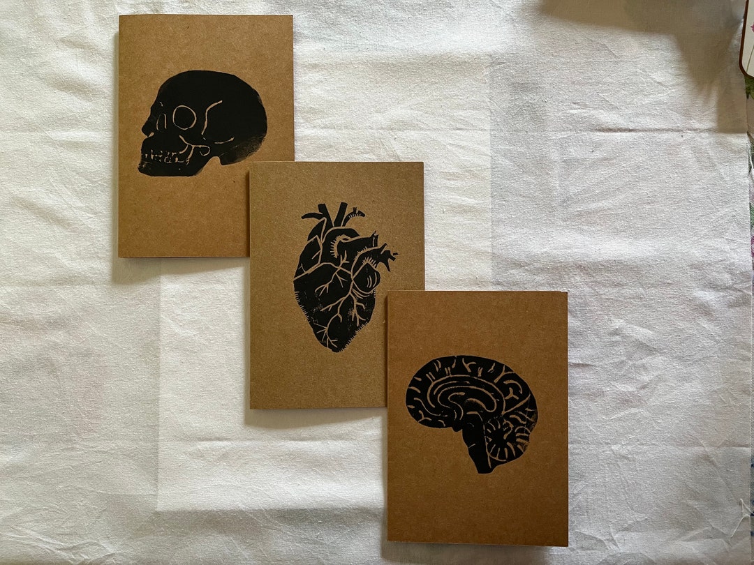 Human Skull, Heart and Brain Lino Print Greetings Cards Trio - Etsy