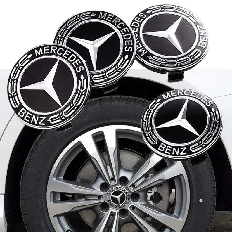 Set of 4 Original Mercedes-benz Alloy Wheel Centre Cap BLACK Mercedes ...