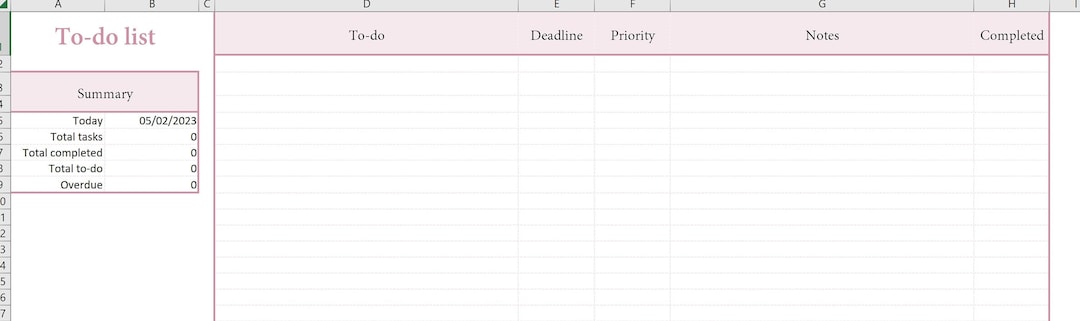 Excel Template - to Do List With Prioritisation and Automatic Summary ...