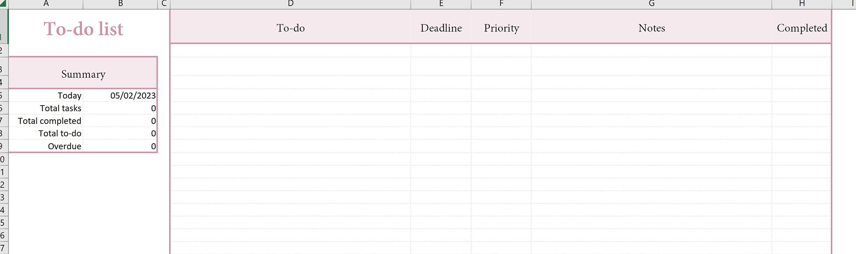 Excel Template - to Do List With Prioritisation and Automatic Summary ...