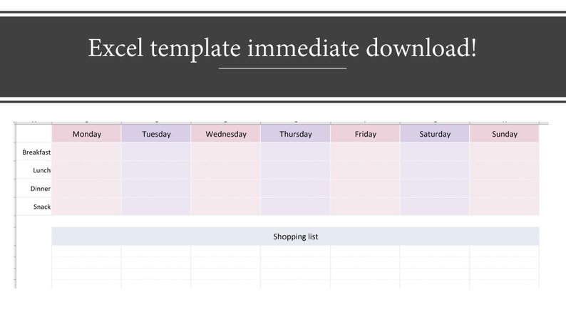 Excel Template Weekly Meal Planner - Etsy