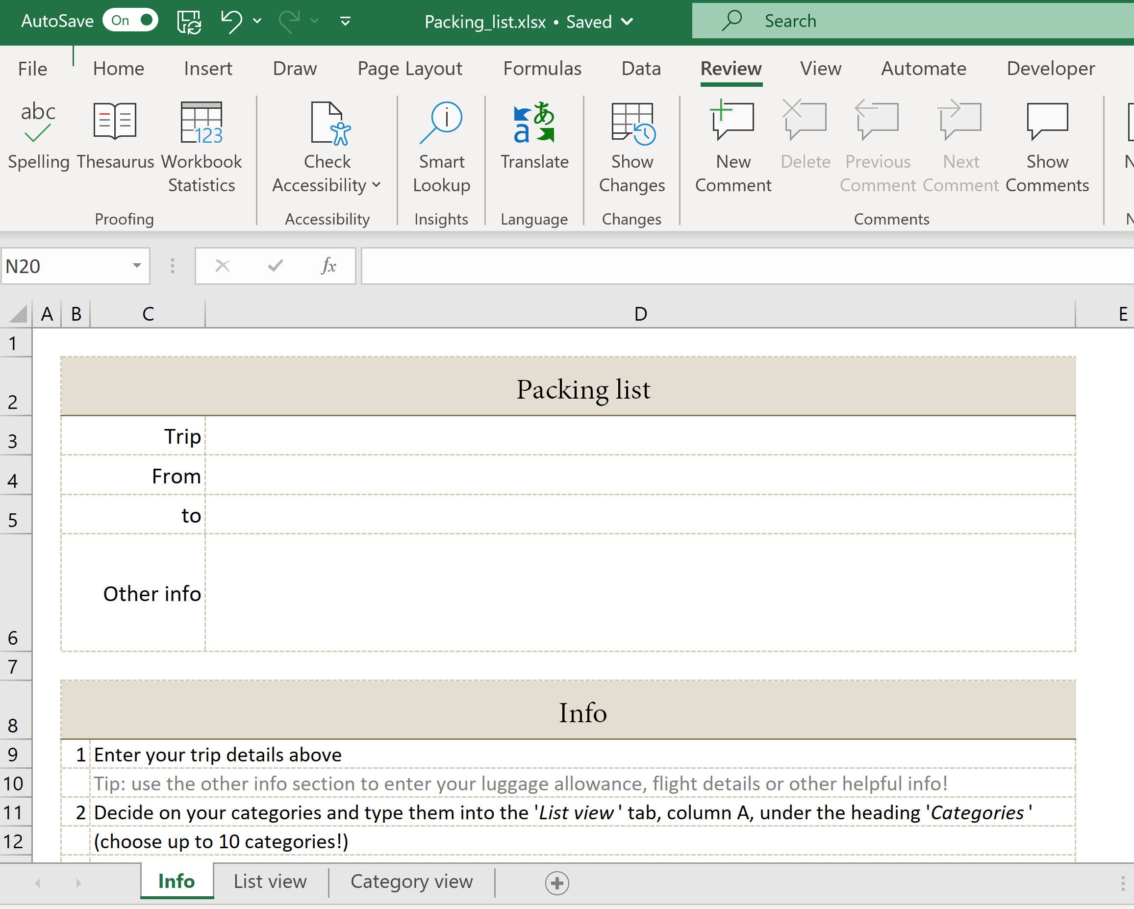 Excel Template, Ultimate Packing List - Etsy