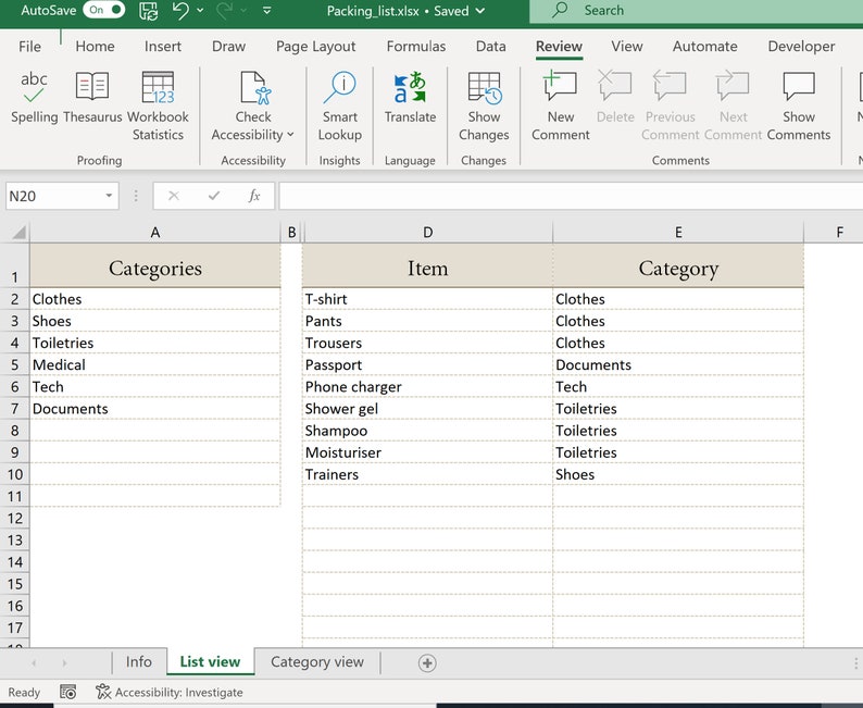 Excel Template, Ultimate Packing List - Etsy