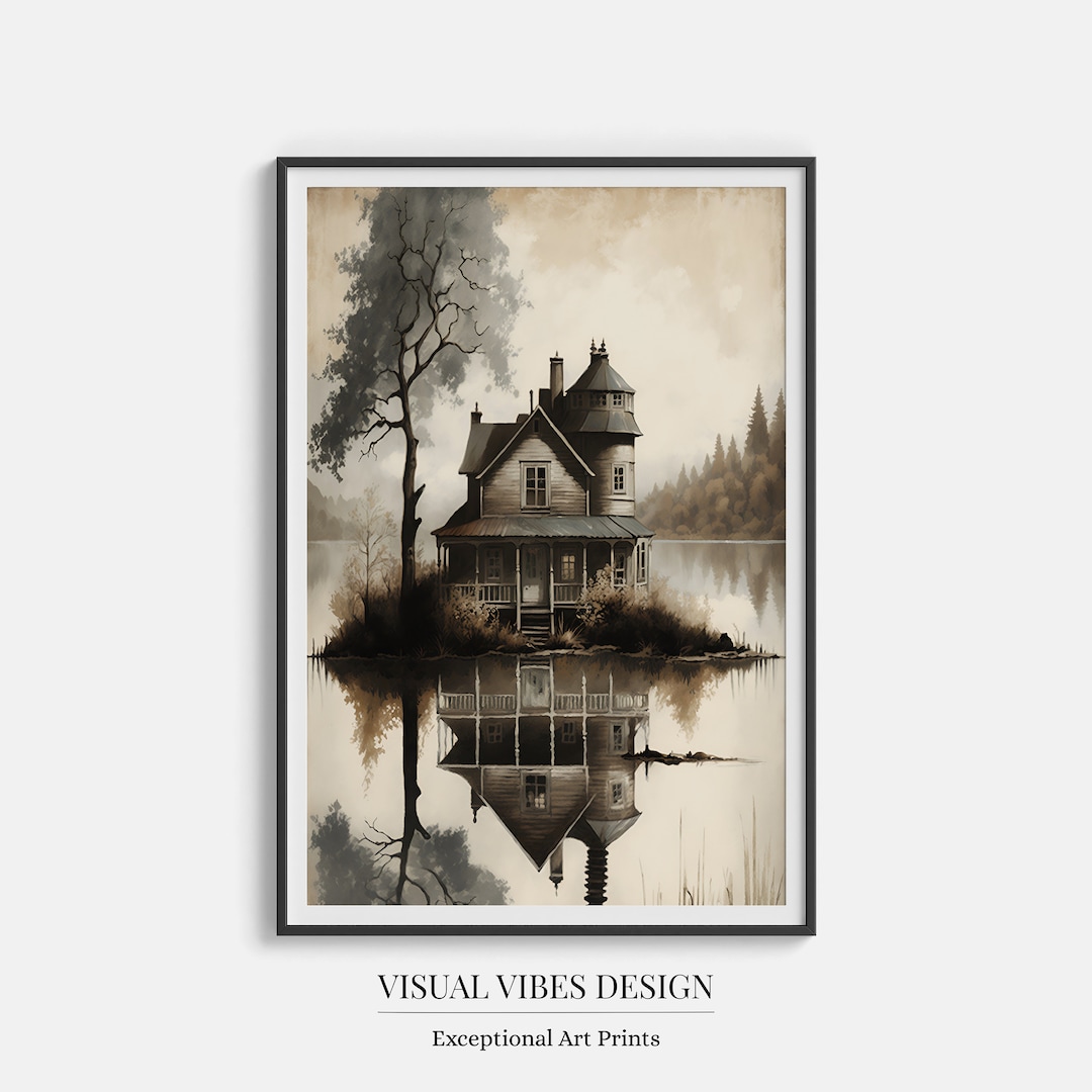 Vintage Lake House Painting Printable Retro Wall Art digital Download ...