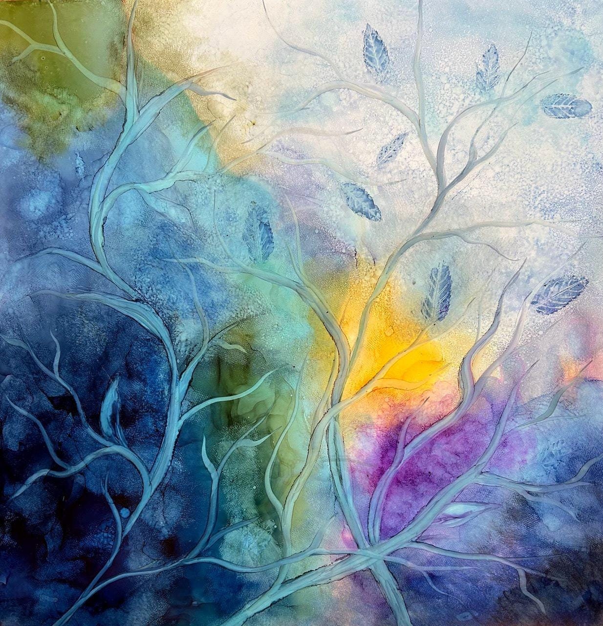 Blue Tone| Original Alcohol Ink Painting | Watercolor Effect| Tree ...