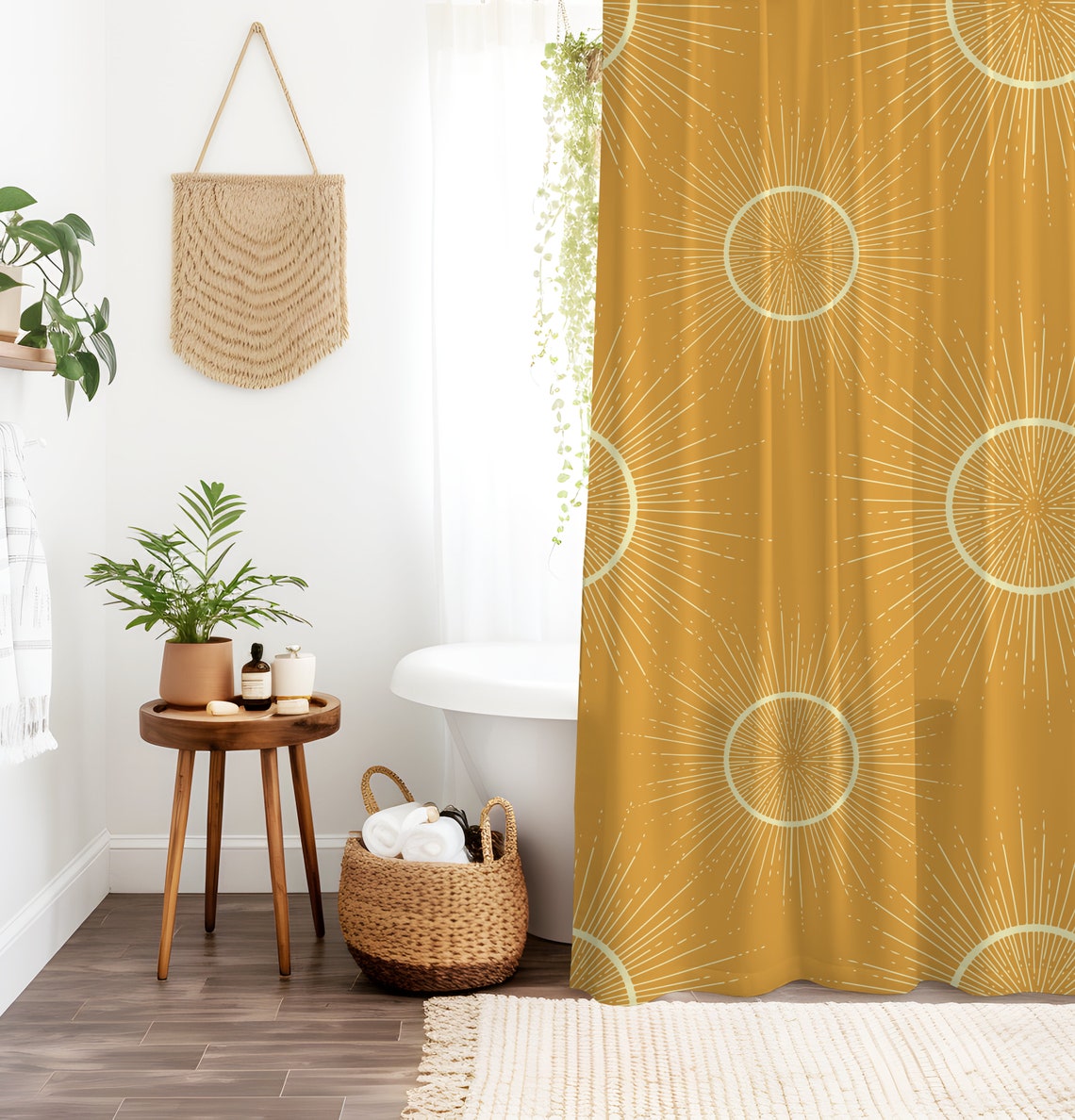 Boho Sun Shower Curtain for Bathroom Decor Gold Sun Boho Bathroom ...