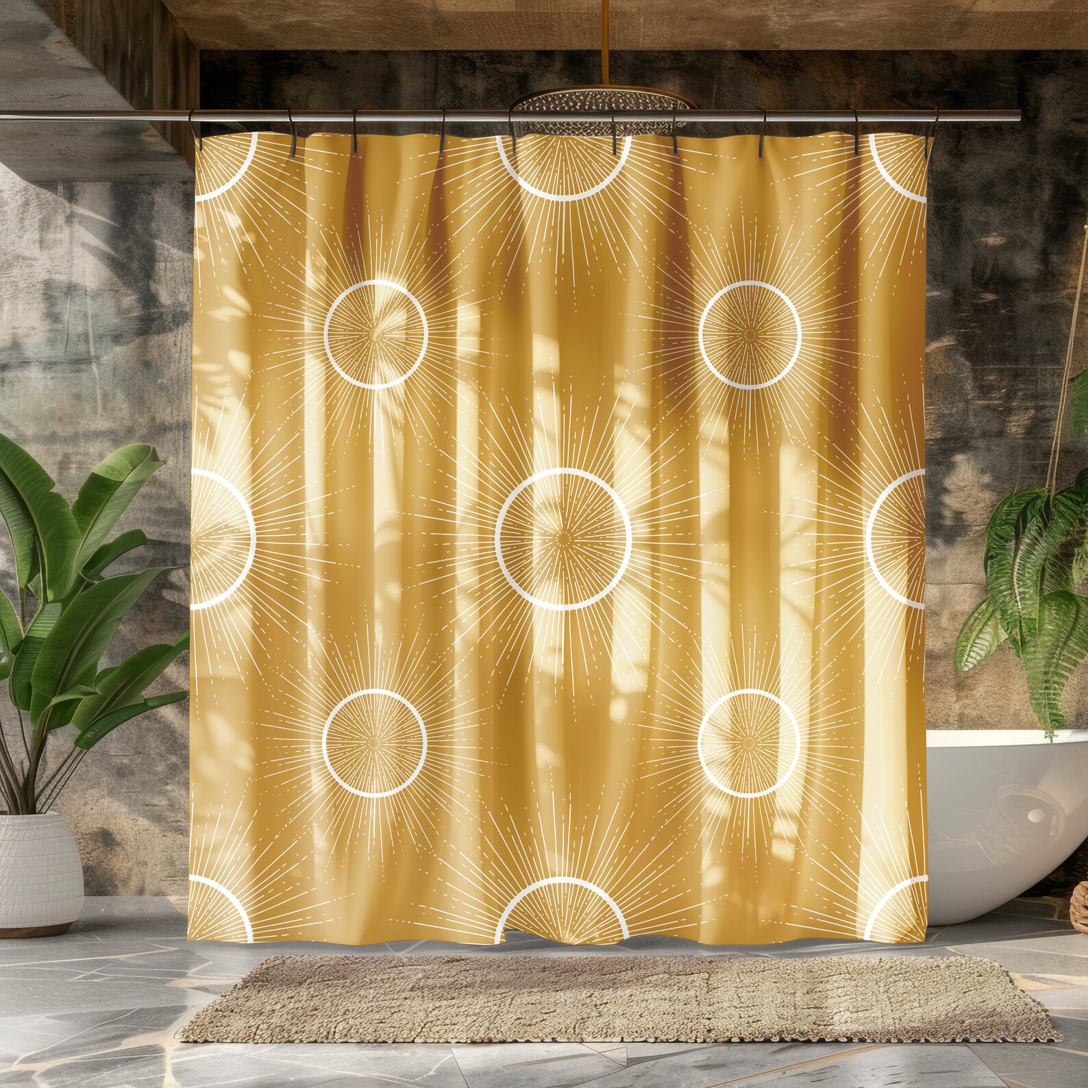 Boho Sun Shower Curtain for Bathroom Decor Gold Sun Boho Bathroom ...