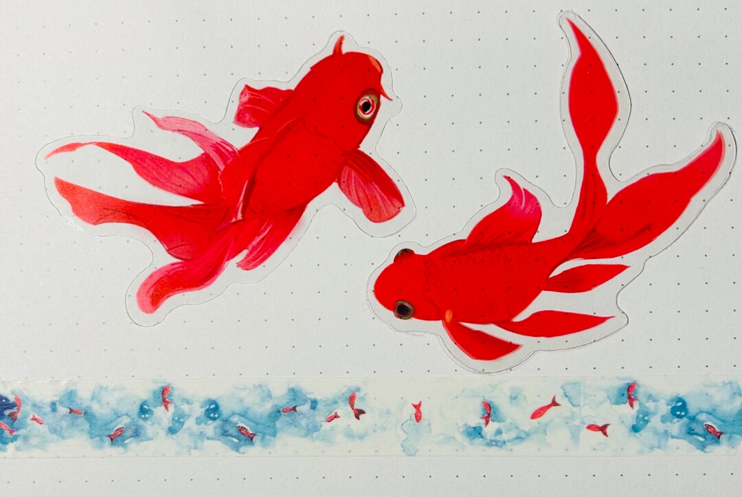 Gold Fish Stickers Fish Sticker Pack Free 1M Sample Washi - Etsy
