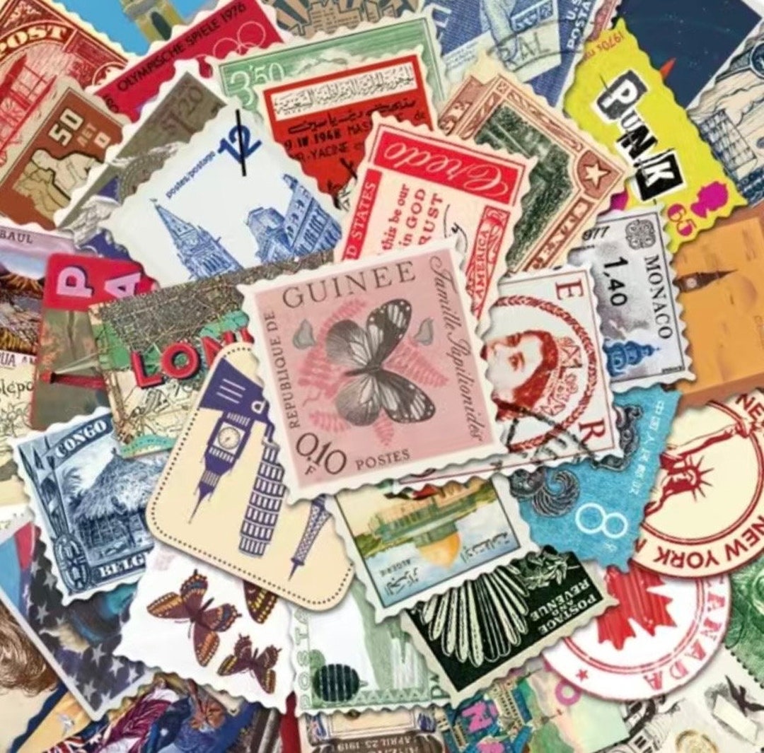 Vintage Stamp Stickers Junk Journal Ephemera Assorted - Etsy