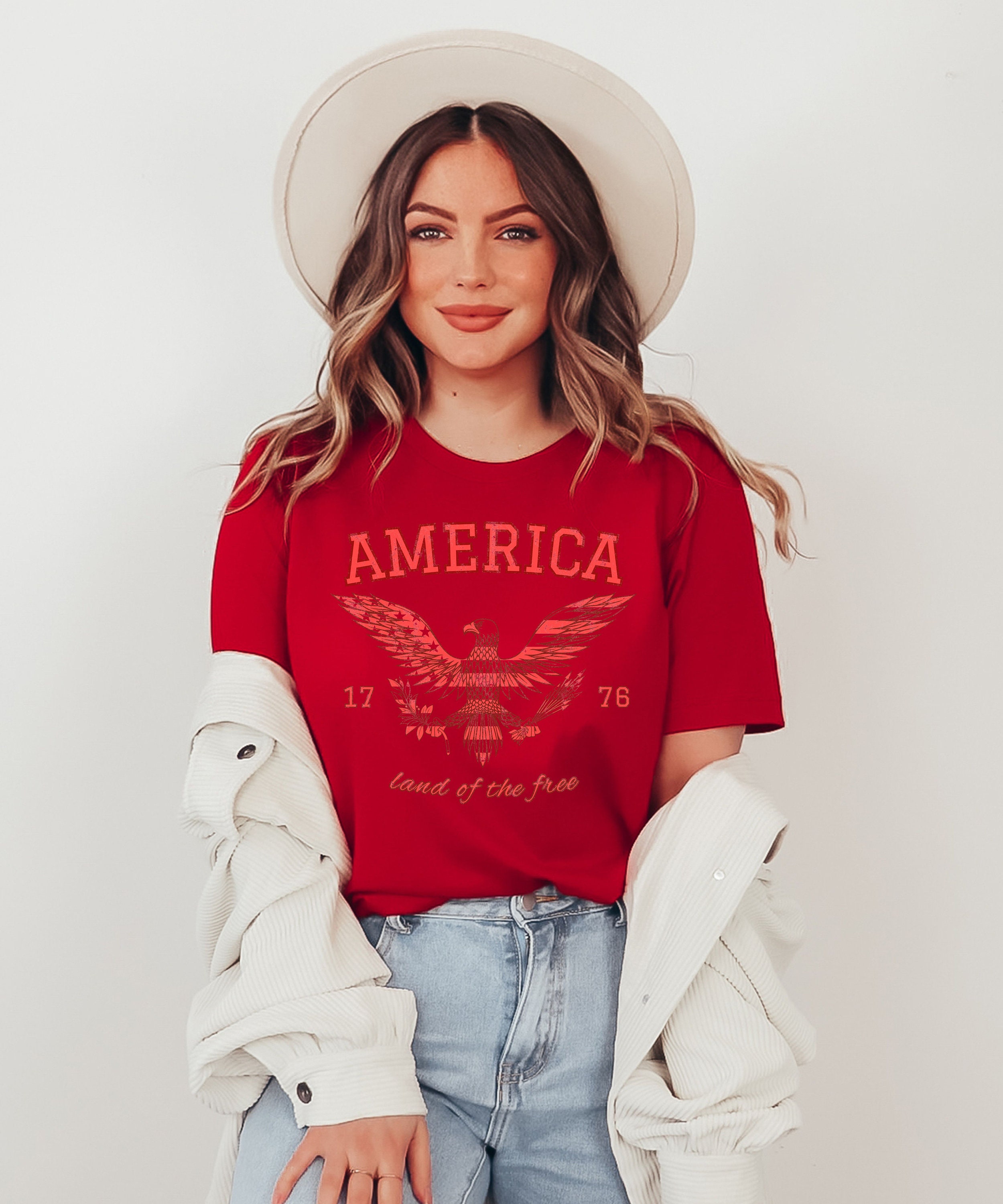 America Established in 1776 Land of the Free Bella and Canvas Tee Red ...