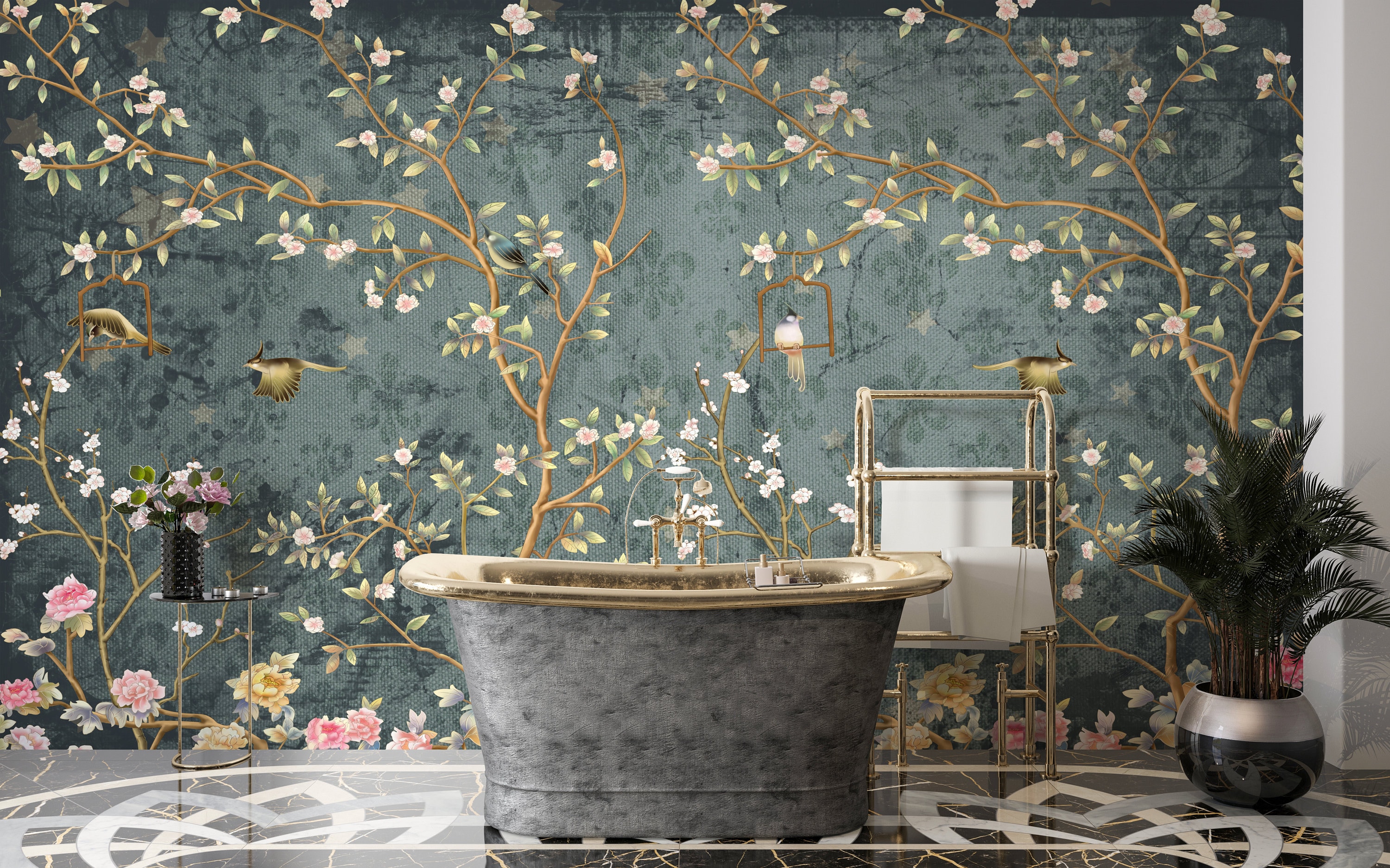 Vintage Chinoiserie Wallpaper with Birds Floral Ancient - Etsy España