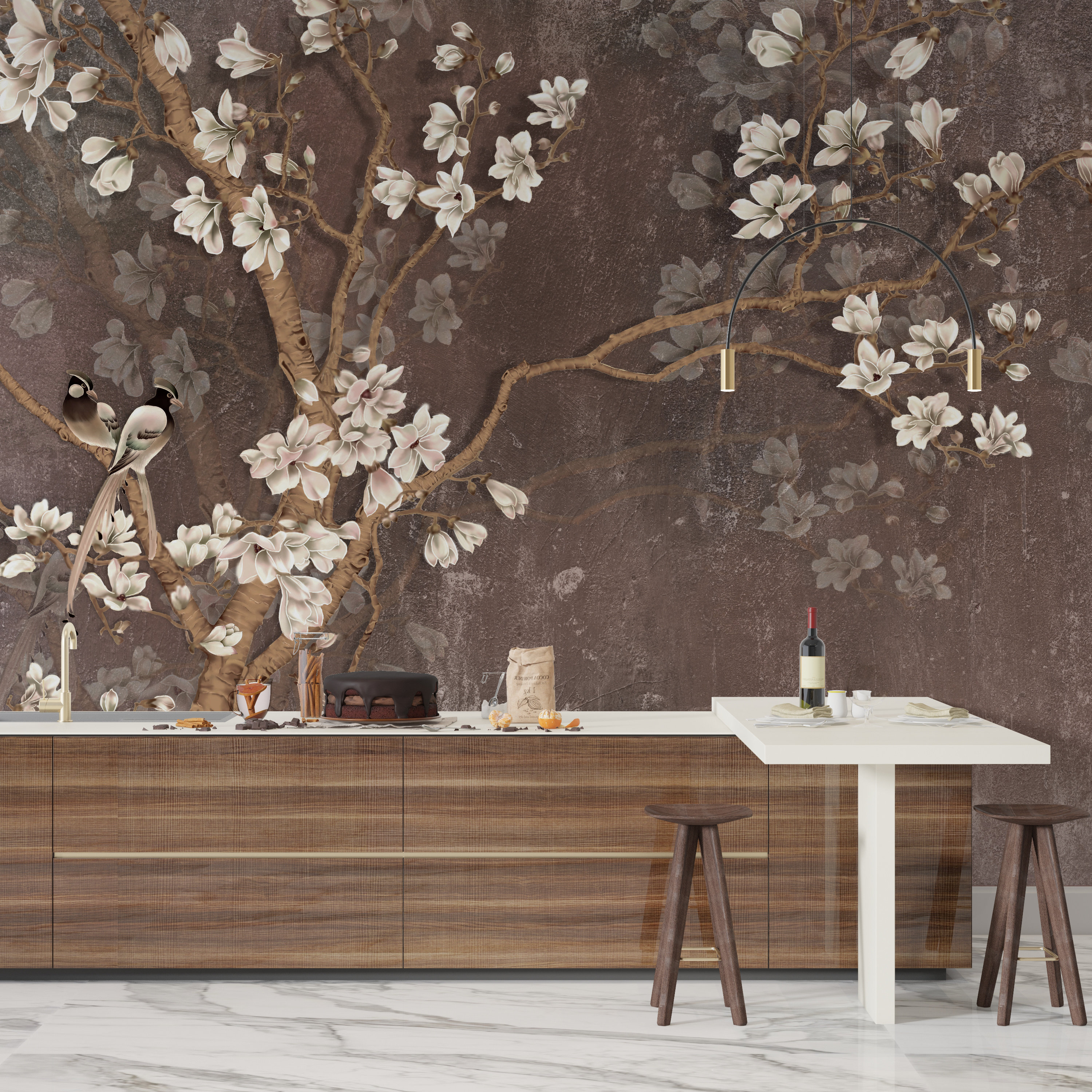 Brown Chinoiserie Wallpaper Vintage Wallpaper With Birds - Etsy