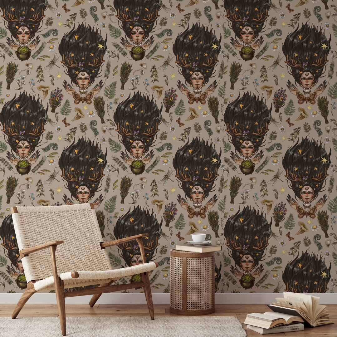 Witch Wallpaper, Magical Wallpaper, Vintage Wallpaper, Botanical ...