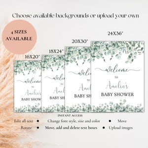 Baby Shower Welcome Sign Eucalyptus Green, 4 Sizes, Editable Template ...