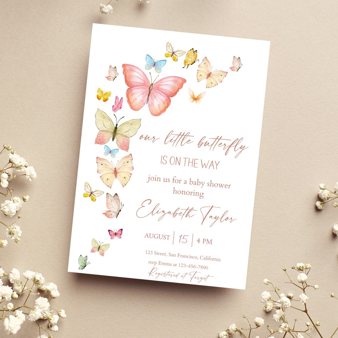 Butterfly Baby Shower Invitation, Pastel Butterfly Invitation Template ...