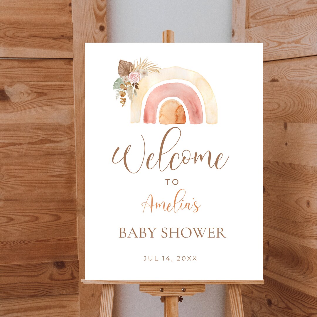 Editable Baby Shower Welcome Sign Boho Rainbow, Rainbow Baby Shower ...