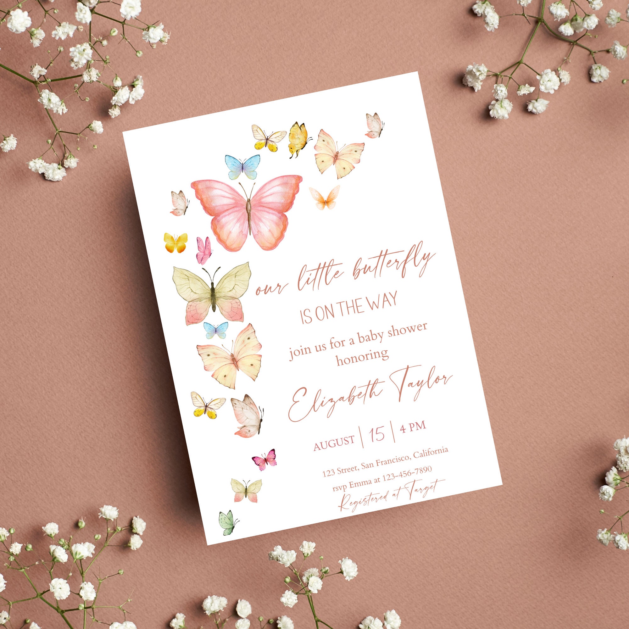 Butterfly Baby Shower Invitation, Pastel Butterfly Invitation Template ...