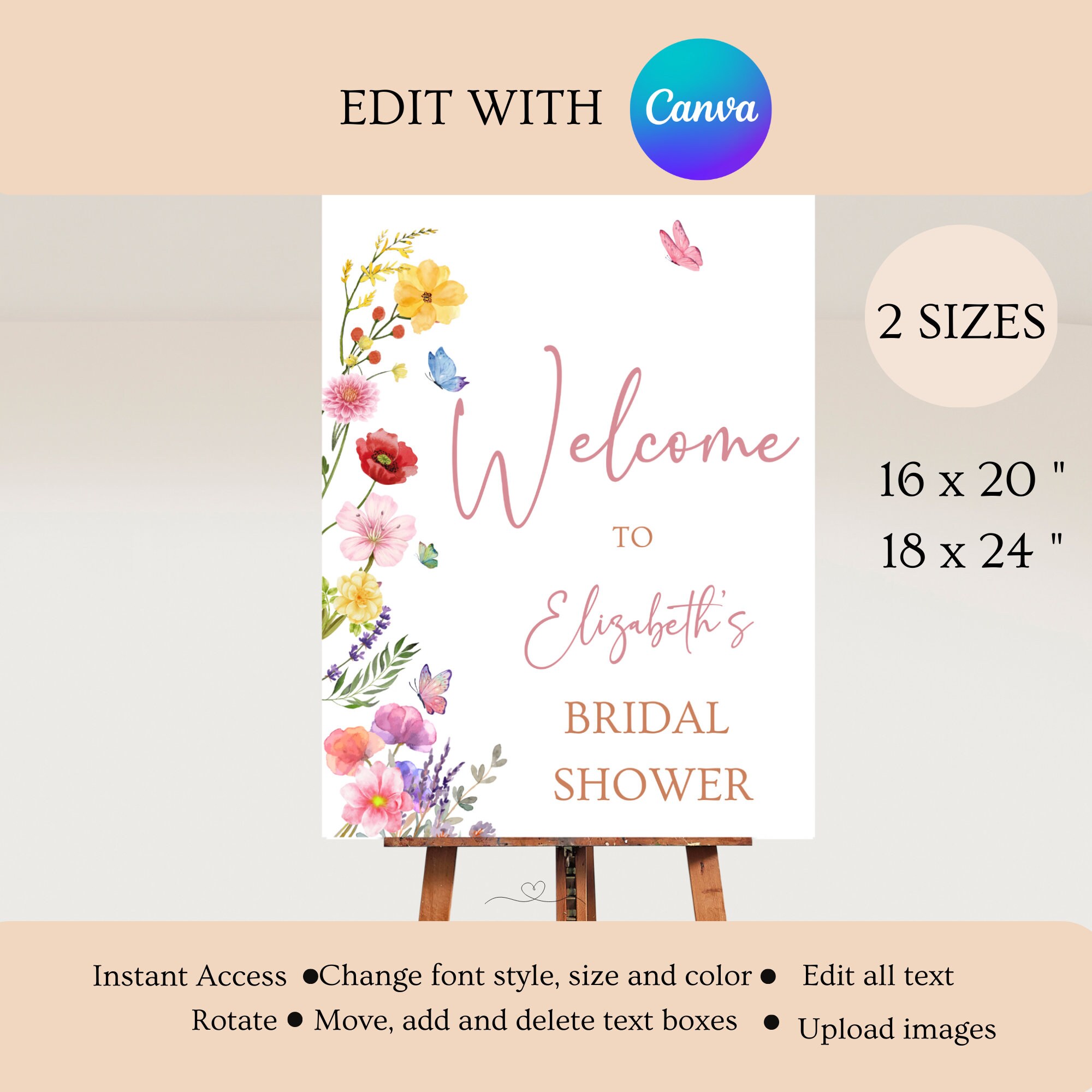 Floral Welcome Sign Template, 2 SIZES AVAILABLE, Printable Spring ...