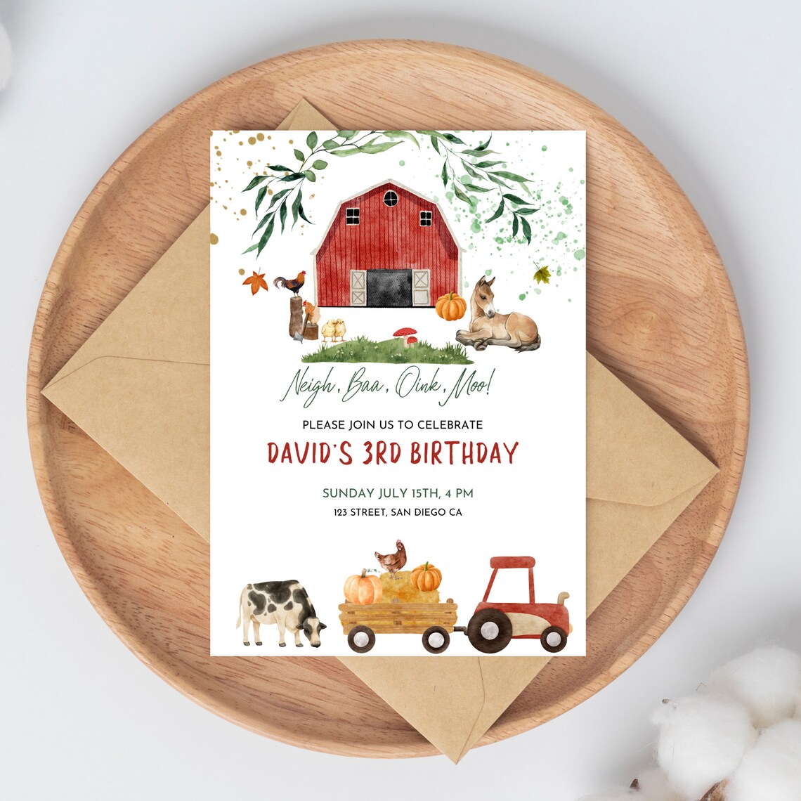 Editable Farm Birthday Invitation Template, Barnyard Animals (digital ...