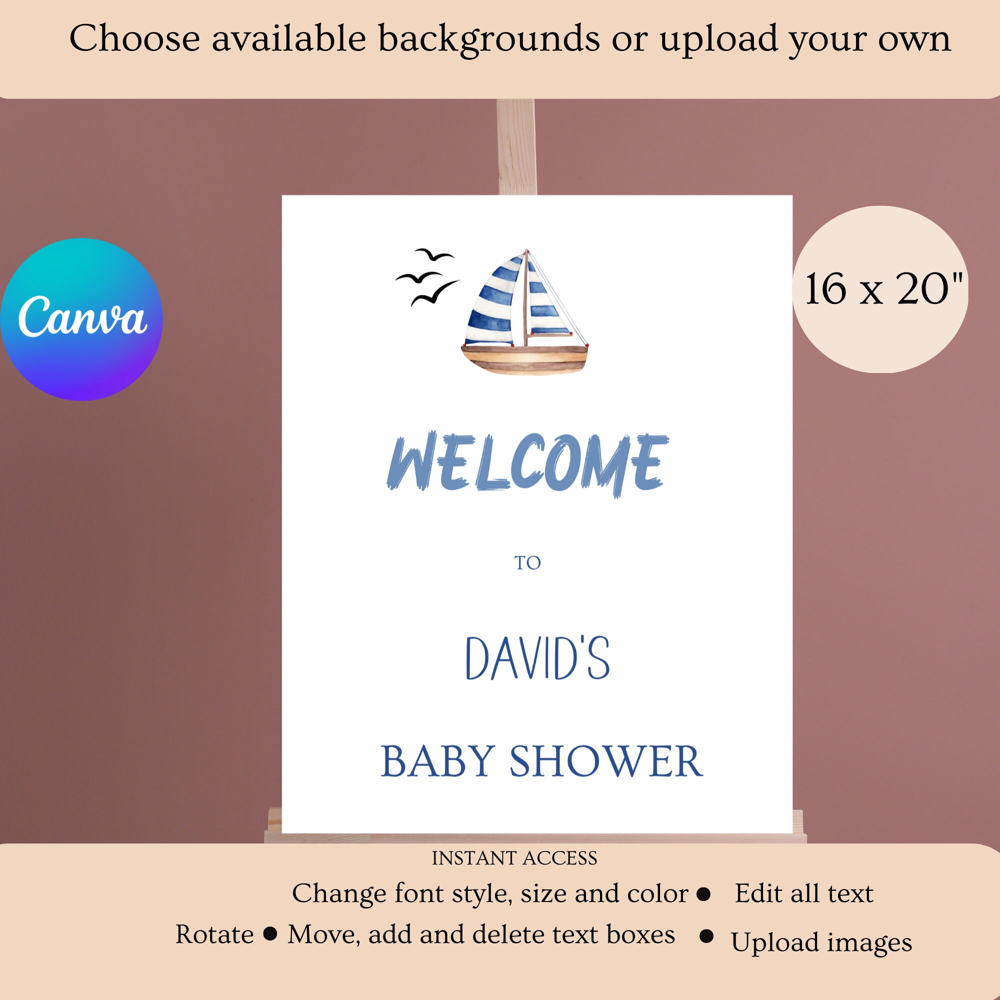 Nautical Welcome Sign Template, Baby Boy, Sailing Boat, Nautical Marine ...