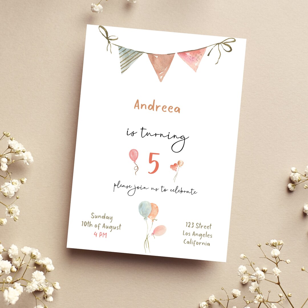 Balloons Birthday Invitation Template, Editable Canva Design (digital ...