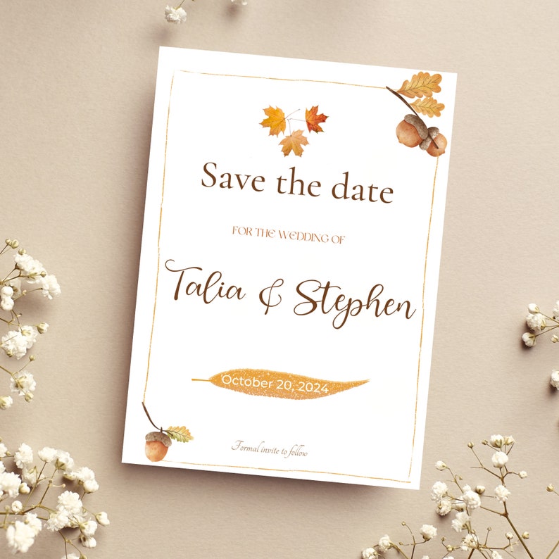Editable Save the Date Template, Autumn Wedding Save the Date, Fall ...