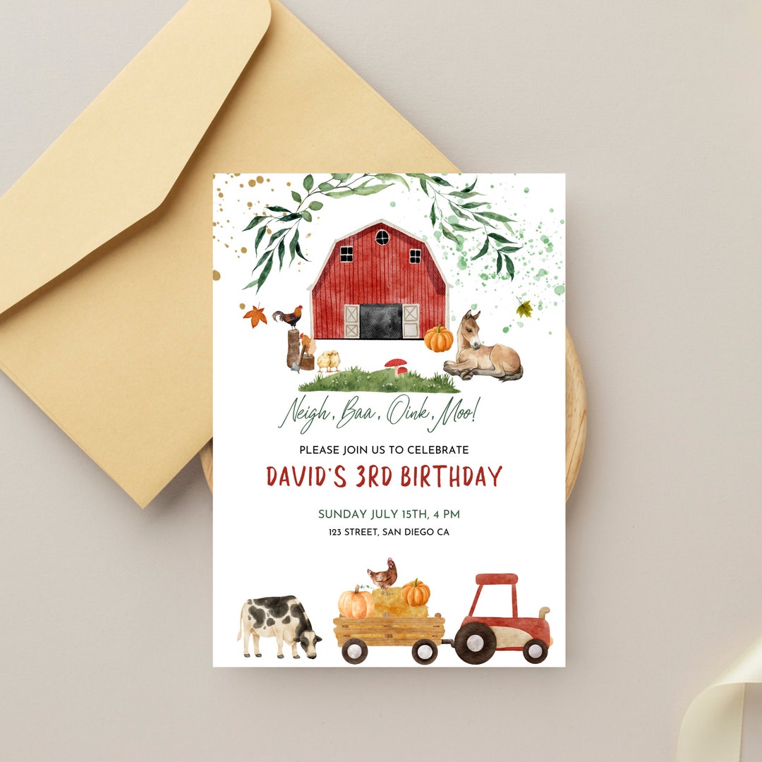Editable Farm Birthday Invitation Template, Barnyard Animals (digital ...