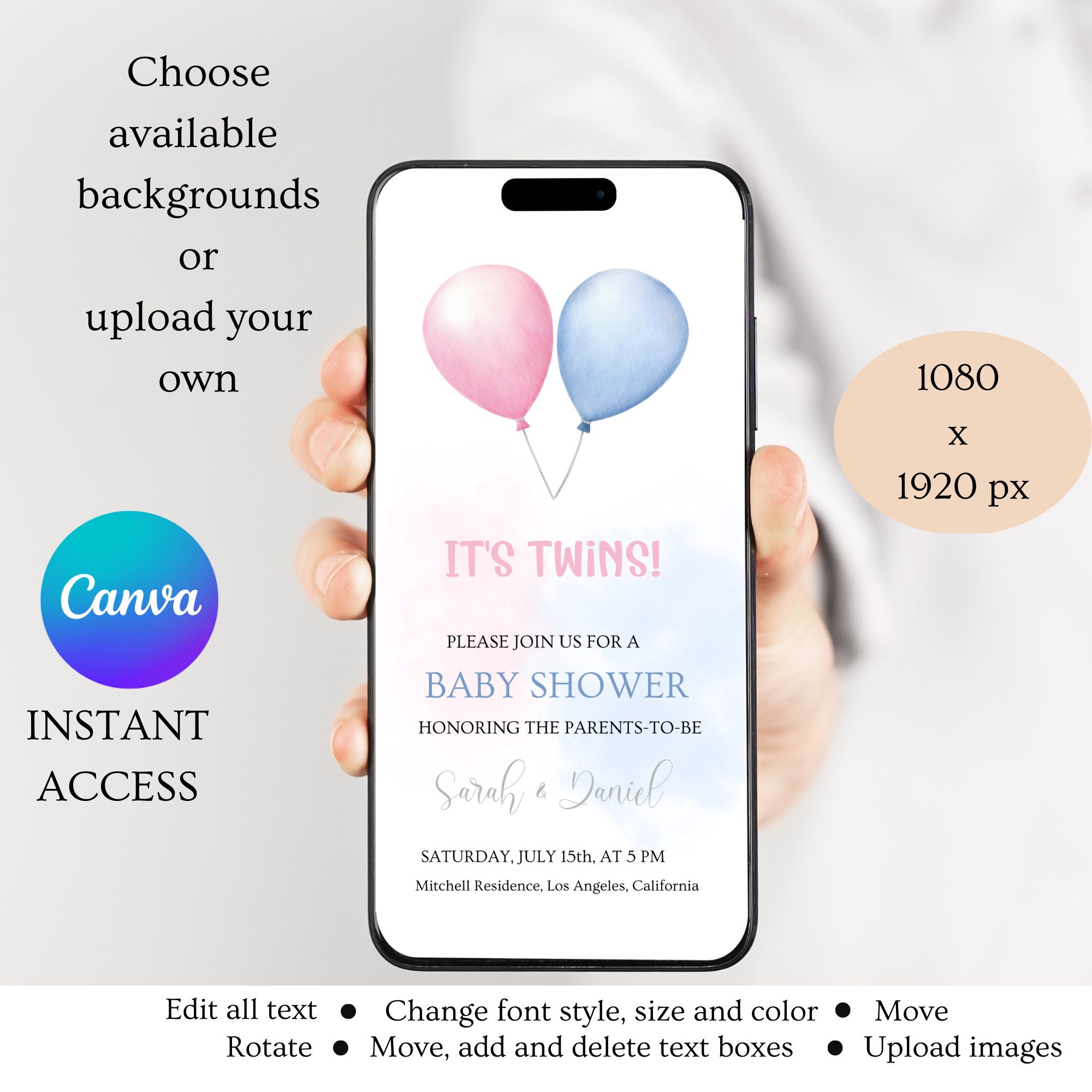 Digital Twins Baby Shower Invitation Template, Boy and Girl Shower ...