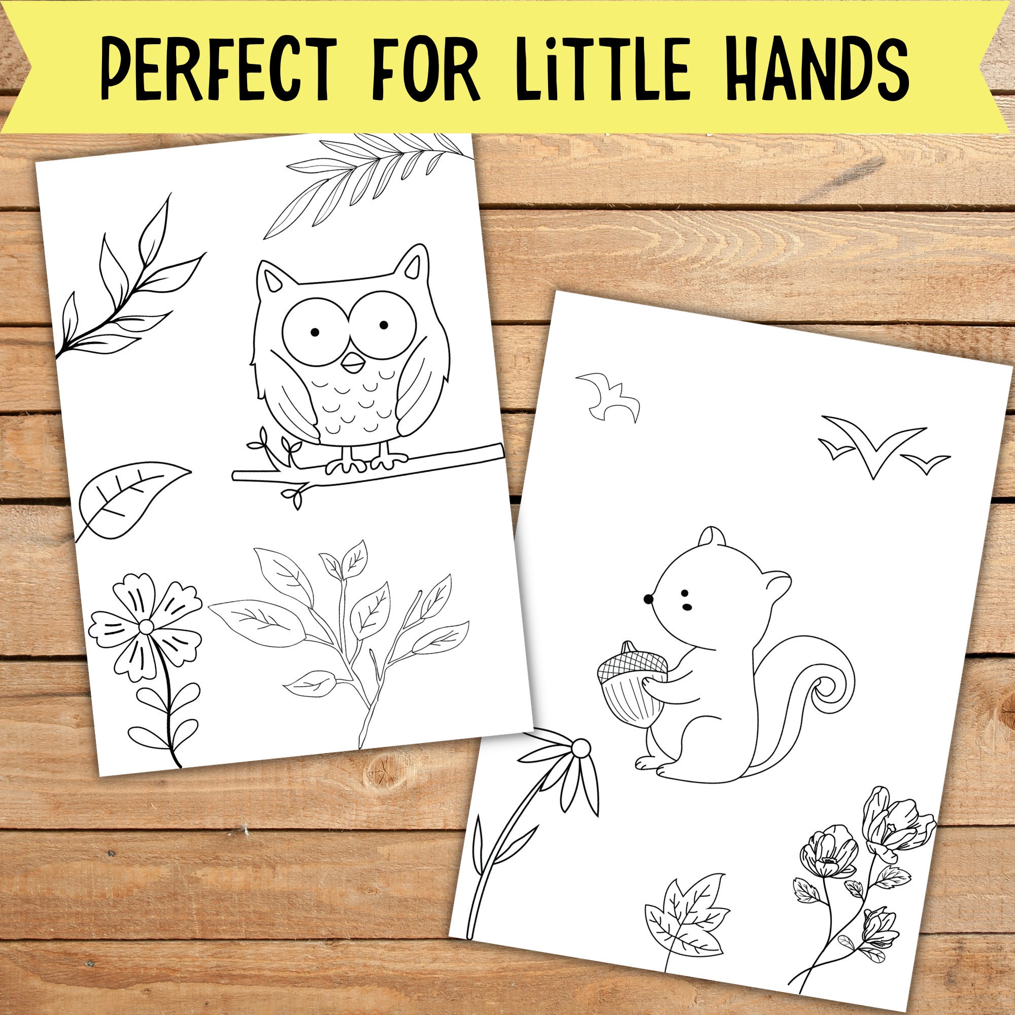 Woodland Animals Coloring Pages for Toddlers and Kids, Printable 7 ...