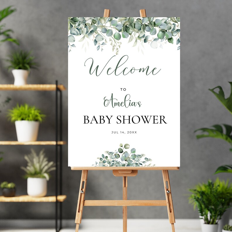 Editable Baby Shower Welcome Sign Eucalyptus Green, Greenery Eucalyptus ...