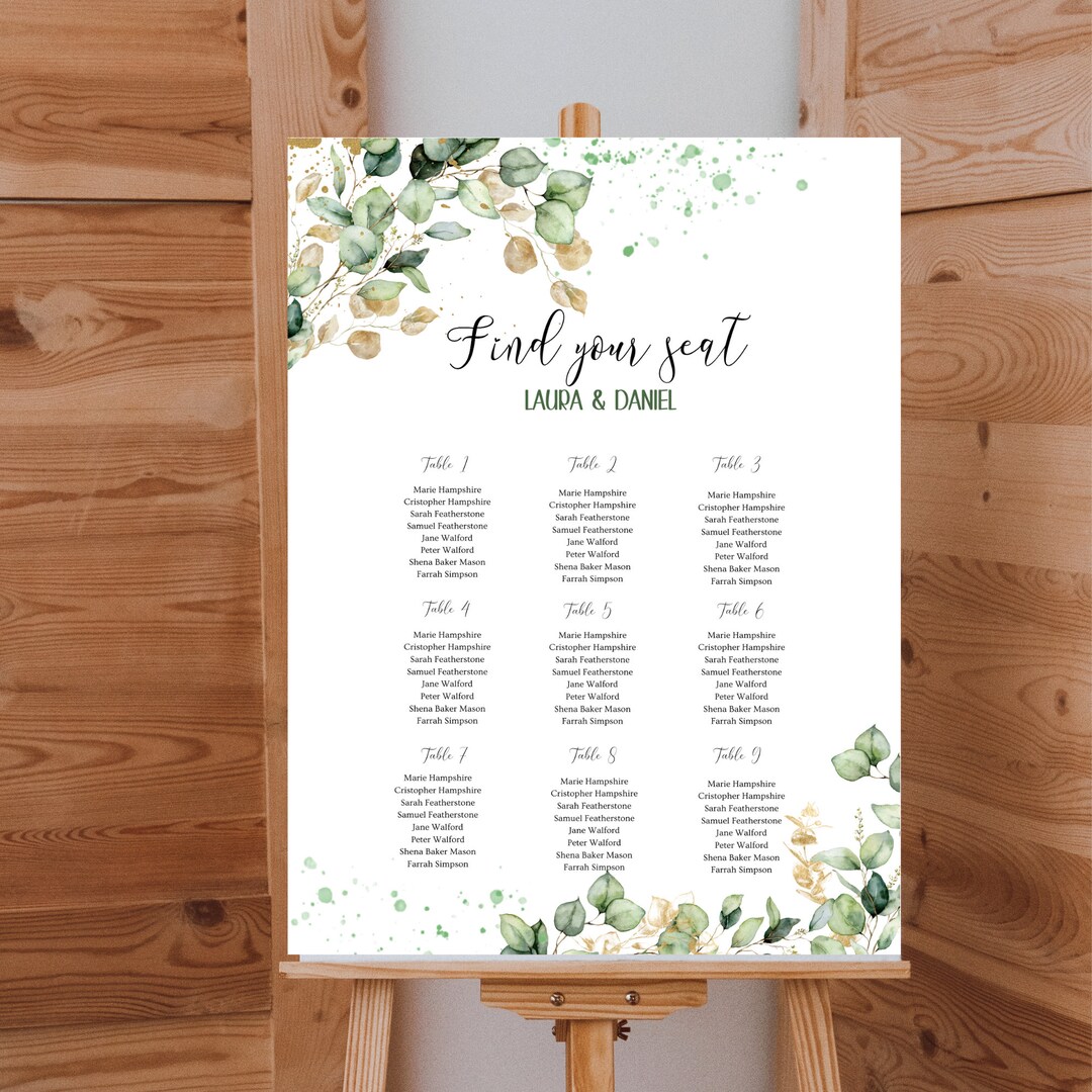 Greenery Seating Sign Wedding Template, Wedding Seating Chart ...