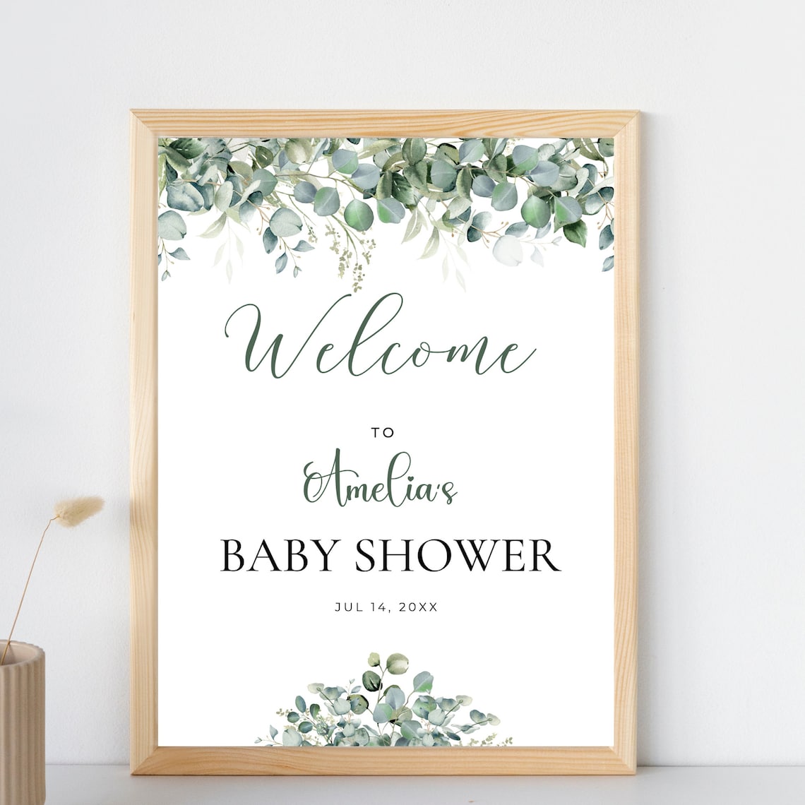 Editable Baby Shower Welcome Sign Eucalyptus Green, Greenery Eucalyptus ...