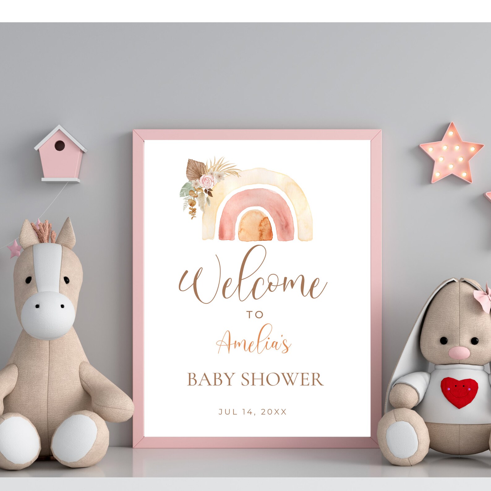 Editable Baby Shower Welcome Sign Boho Rainbow, Rainbow Baby Shower ...