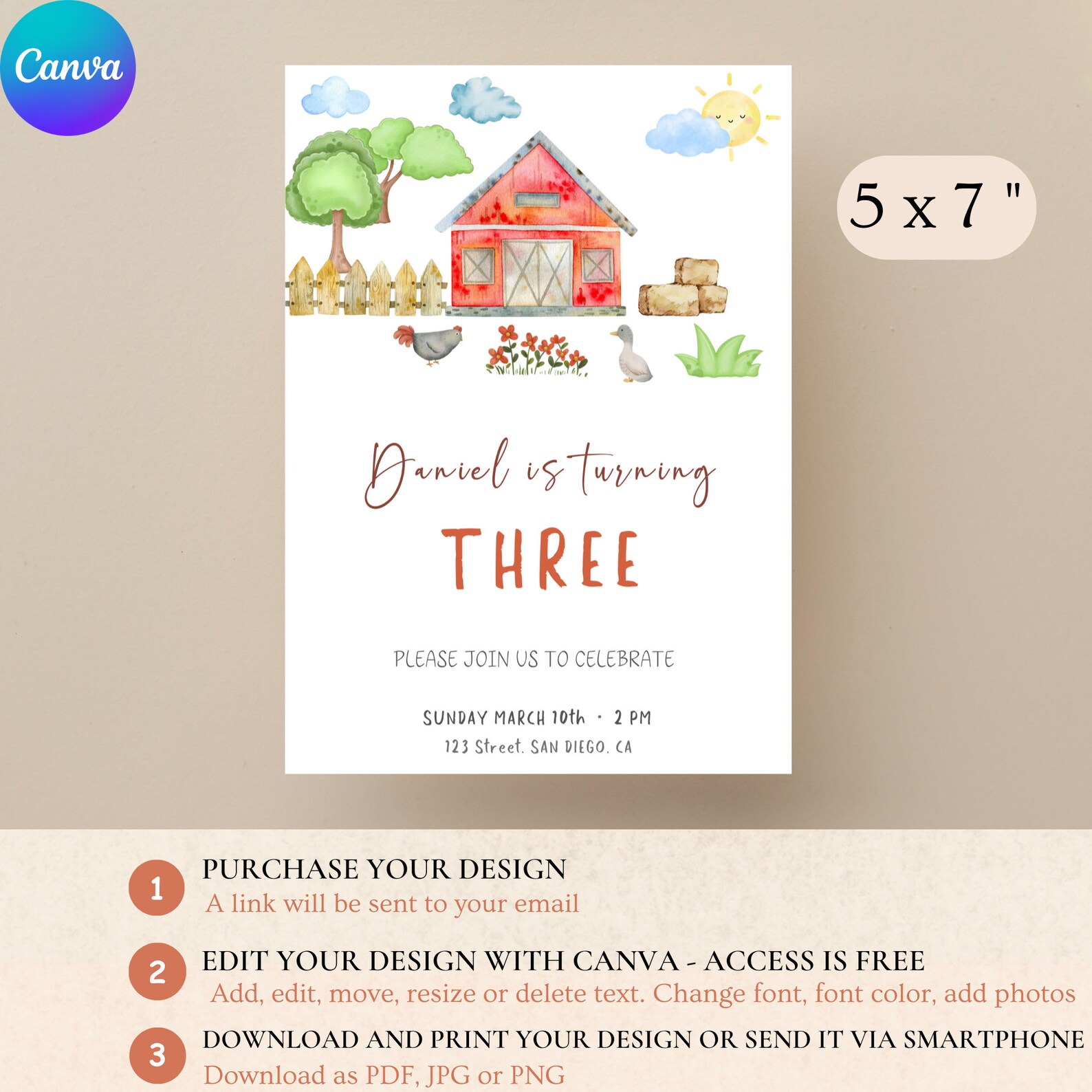 Farm Birthday Invitation Template, Barn Animals Party Invite, Ranch ...