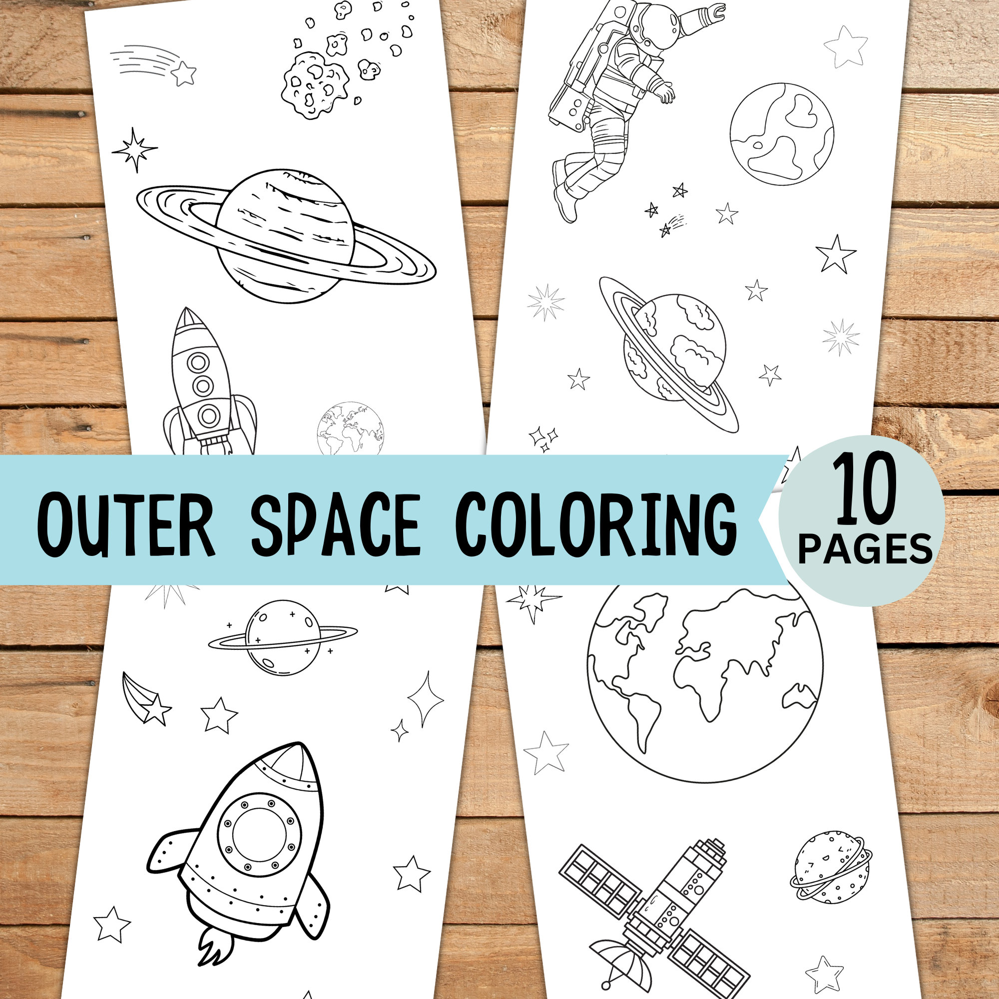 10 Outer Space Coloring Pages, Rockets Stars and Planets Sheets ...