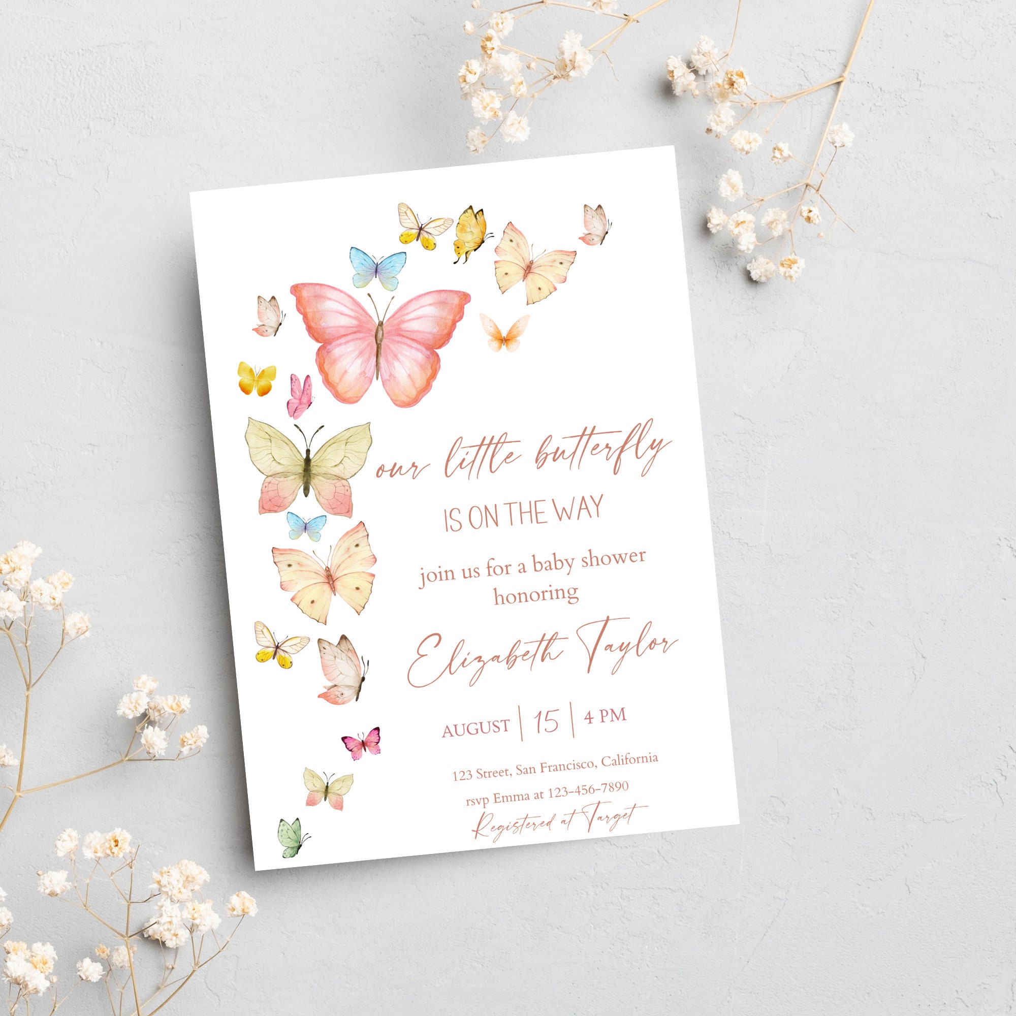 Butterfly Baby Shower Invitation, Pastel Butterfly Invitation Template ...